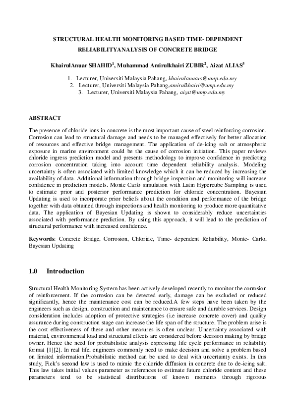 (PDF) Structural Health Monitoring Based Time- Dependent Reliabilityanalysis of Concrete Bridge