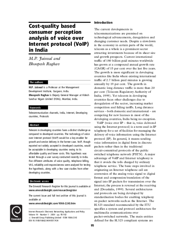 (PDF) Cost‐quality based consumer perception analysis of voice over Internet protocol (VoIP) in ...
