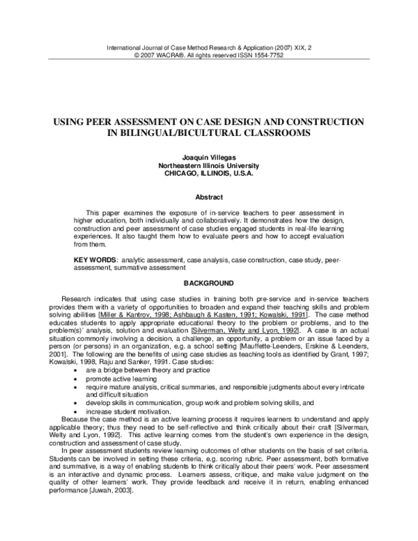 (PDF) Using Peer Assessment on Case Design and Construction in ...