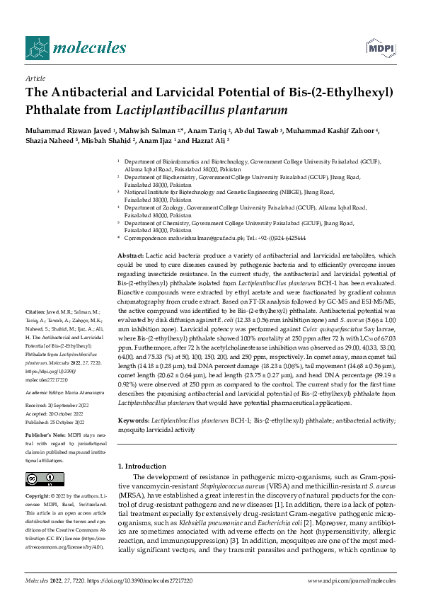 (PDF) The Antibacterial and Larvicidal Potential of Bis-(2-Ethylhexyl ...