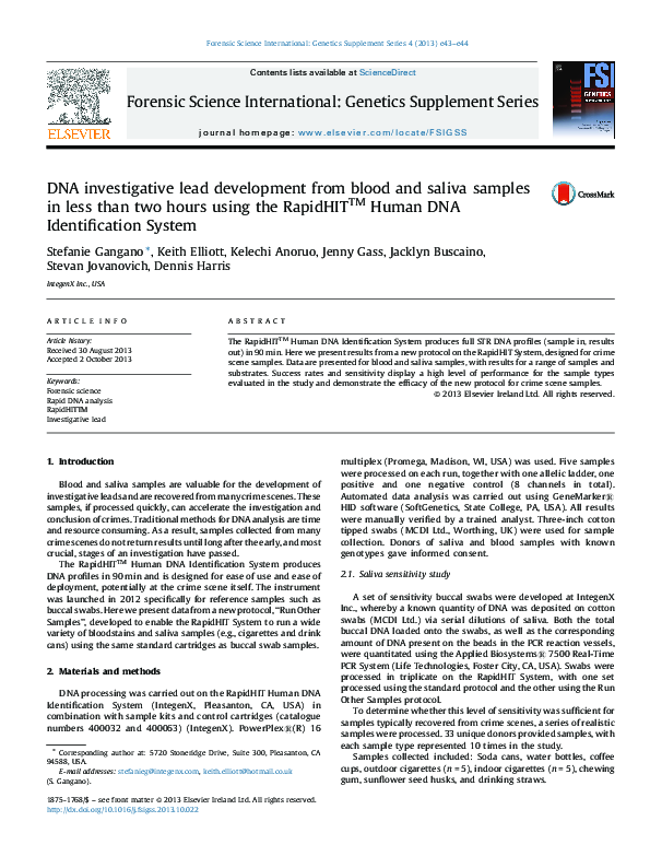 (PDF) DNA investigative lead development from blood and saliva samples ...