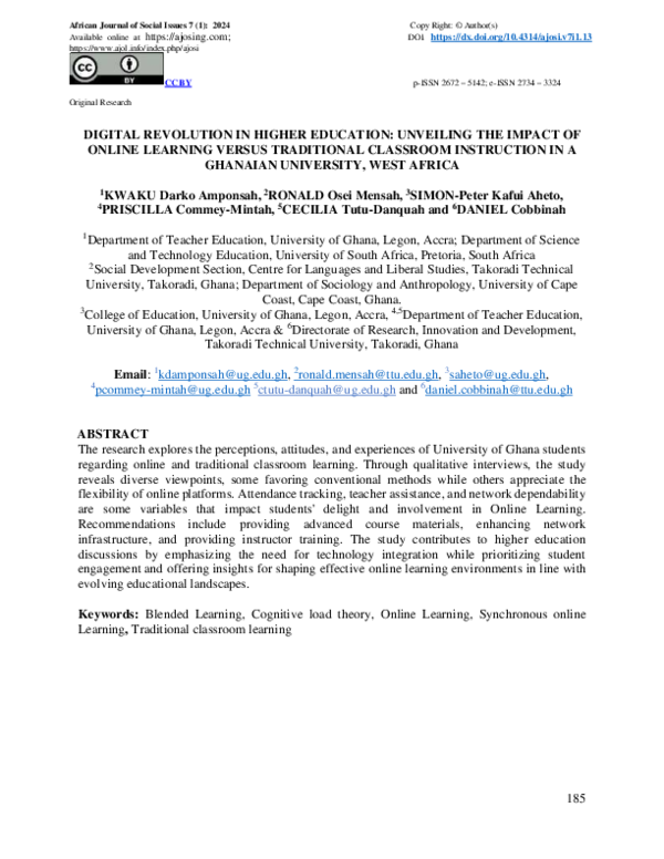 (PDF) DIGITAL REVOLUTION IN HIGHER EDUCATION: UNVEILING THE IMPACT OF ONLINE LEARNING VERSUS ...