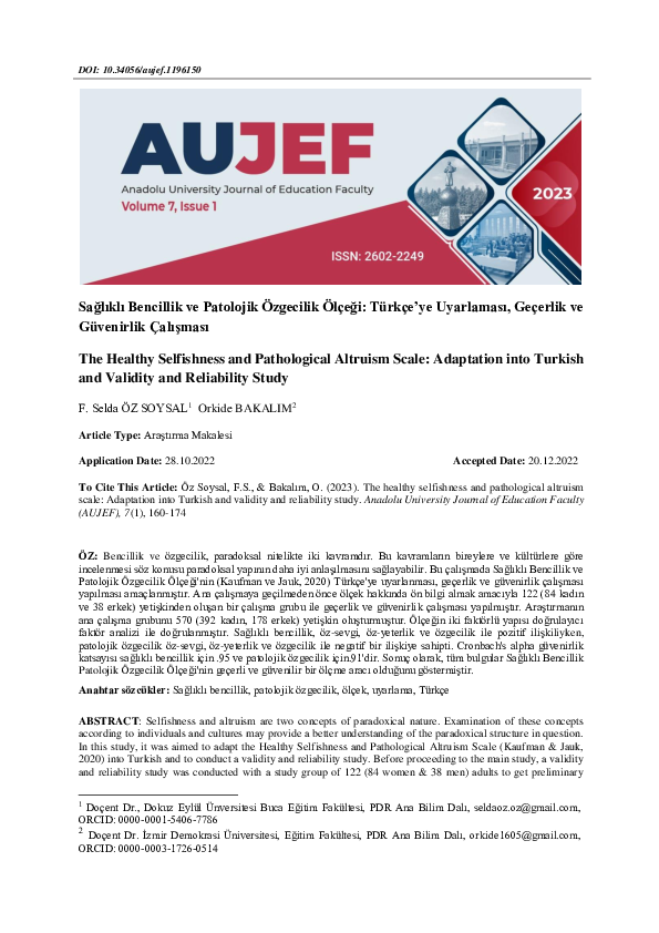 (PDF) The Healthy Selfishness and Pathological Altruism Scale ...