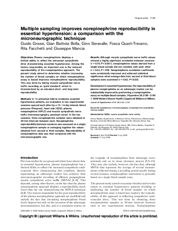 (PDF) Multiple sampling improves norepinephrine reproducibility in essential hypertension: a ...