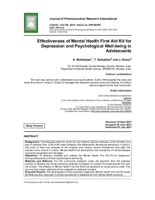 (PDF) Effectiveness of Mental Health First Aid Kit for Depression and ...