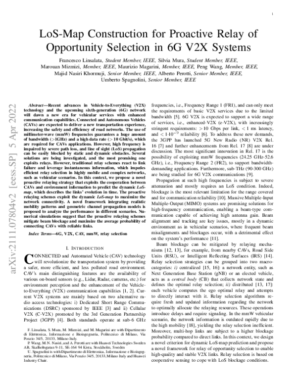 (PDF) LoS-Map Construction for Proactive Relay of Opportunity Selection in 6G V2X Systems