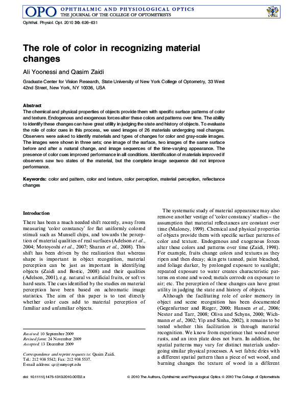 (PDF) The role of color in recognizing material changes