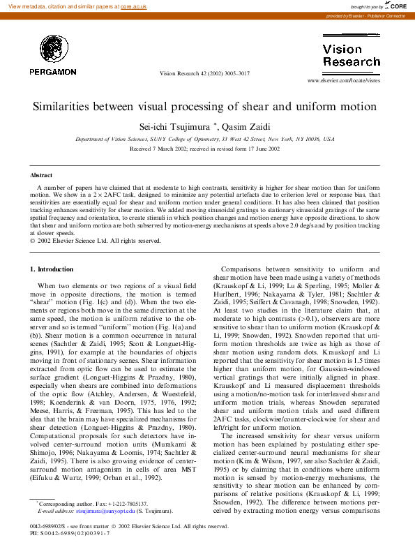 (PDF) Similarities between visual processing of shear and uniform motion