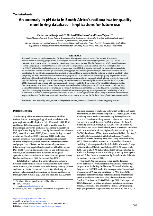 (PDF) Technical note: An anomaly in pH data in South Africa’s national ...