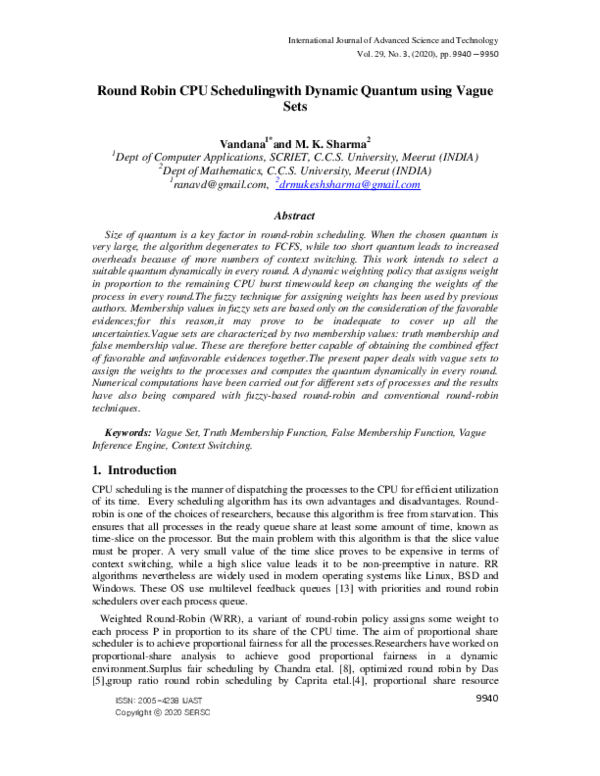 Pdf Round Robin Cpu Schedulingwith Dynamic Quantum Using Vague Sets