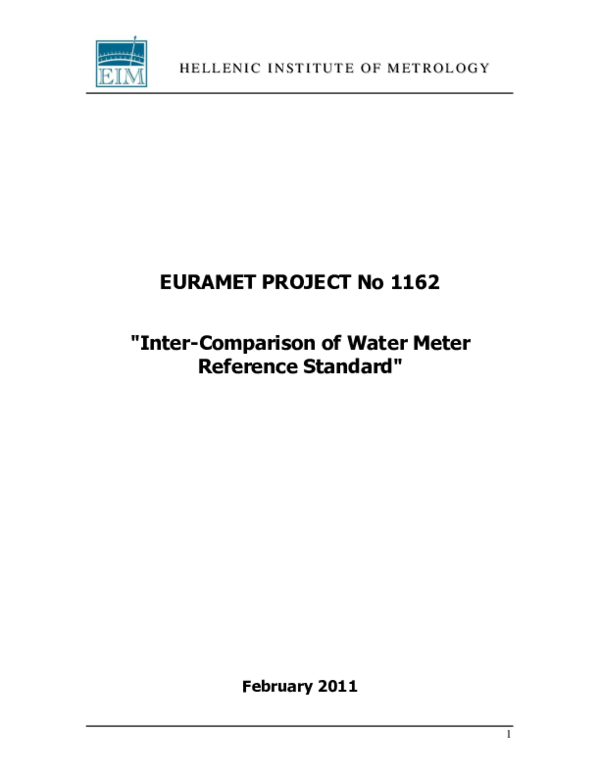(PDF) Inter-Comparison of Water Meter Reference Standard, EURAMET ...