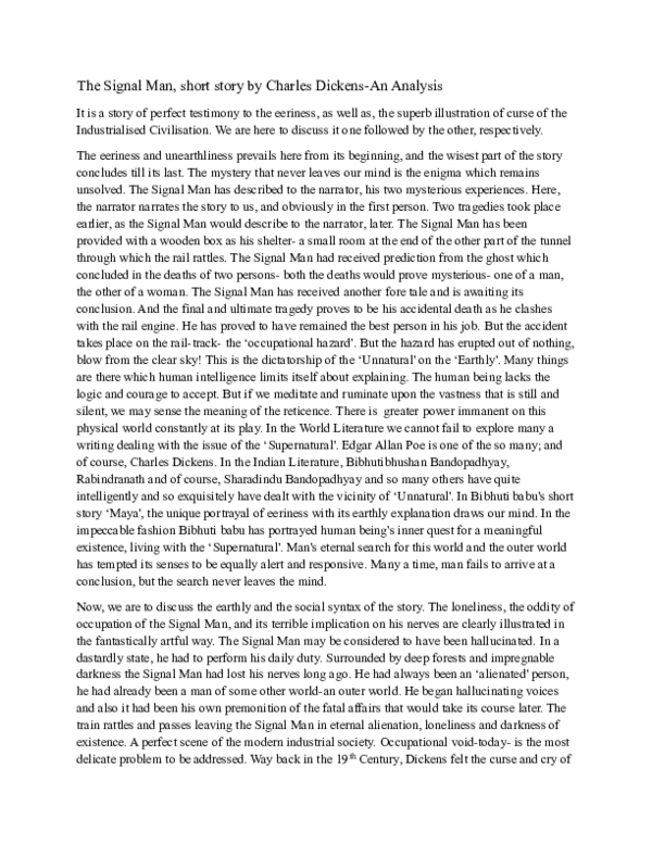 (PDF) The Signal Man, short story by Charles Dickens-An Analysis