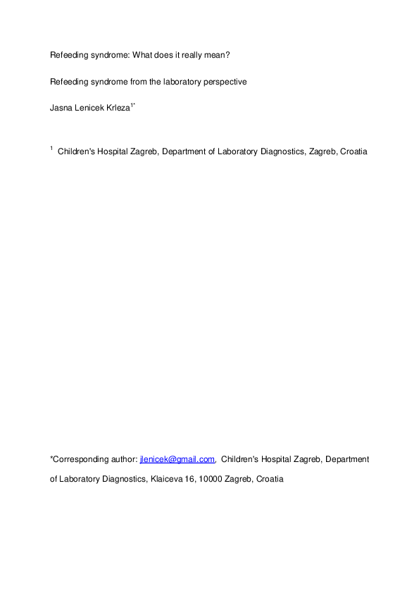 (PDF) Refeeding syndrome: What does it really mean?
