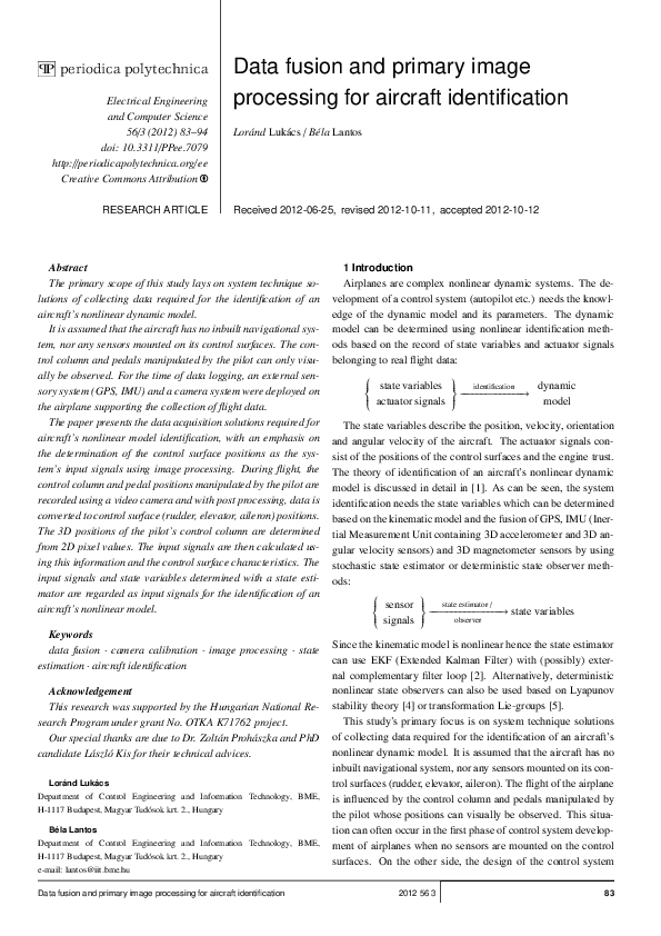 (PDF) Data fusion and primary image processing for aircraft identification
