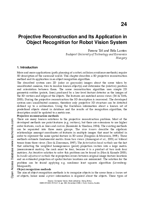 (PDF) Projective Reconstruction and Its Application in Object Recognition for Robot Vision ...