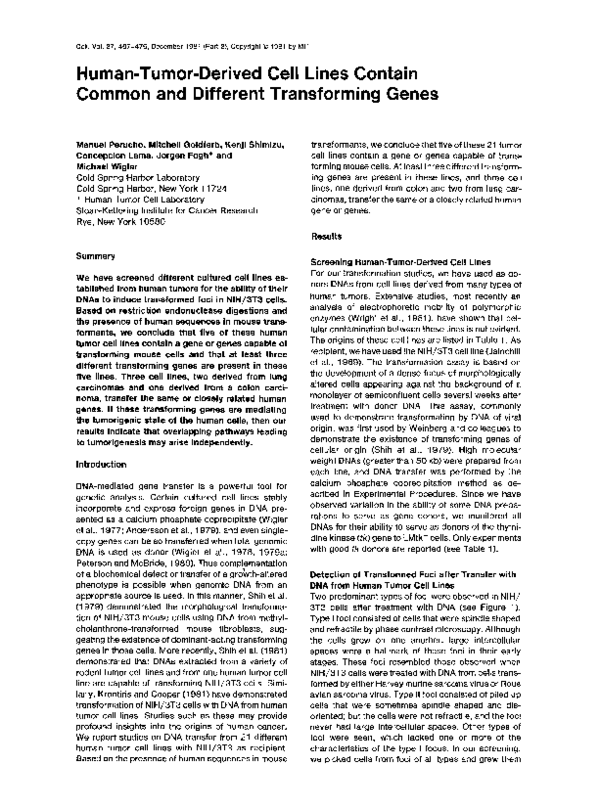 (PDF) Common and Unique Tumor Transforming Genes in Cell Lines
