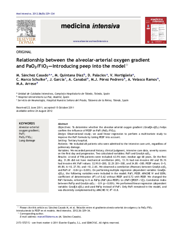 (PDF) Relationship between the alveolar-arterial oxygen gradient and ...
