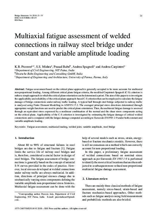 (PDF) Multiaxial fatigue assessment of welded connections in railway ...