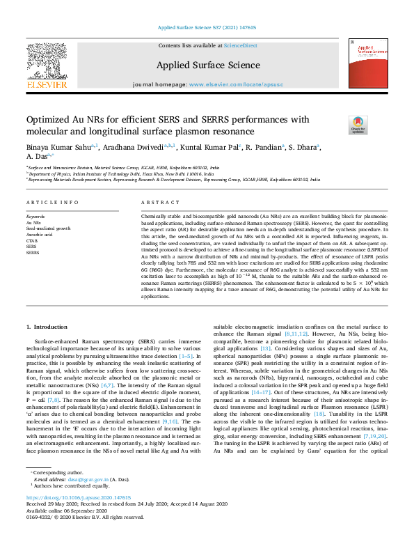(PDF) Optimized Au NRs for efficient SERS and SERRS performances with ...