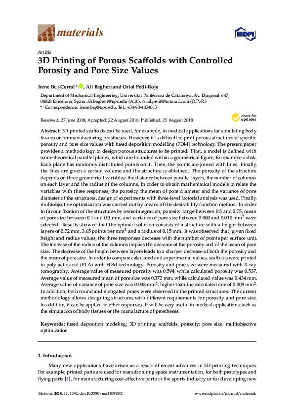 (PDF) 3D Printing of Porous Scaffolds with Controlled Porosity and Pore ...