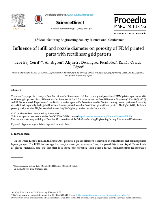 (PDF) Influence of infill and nozzle diameter on porosity of FDM ...