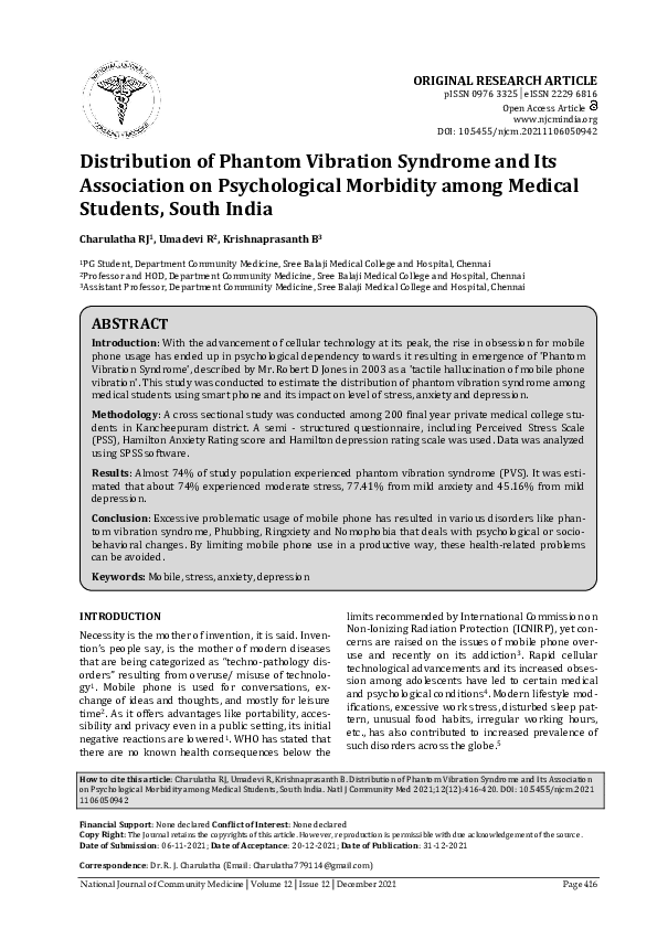 (PDF) Distribution of Phantom Vibration Syndrome and Its Association on ...