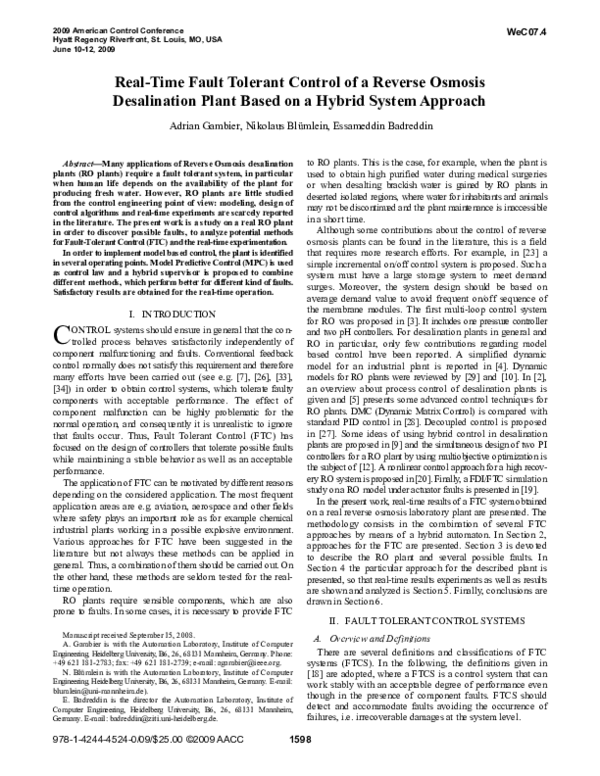 (PDF) Real-time fault tolerant control of a Reverse Osmosis desalination plant based on a hybrid ...