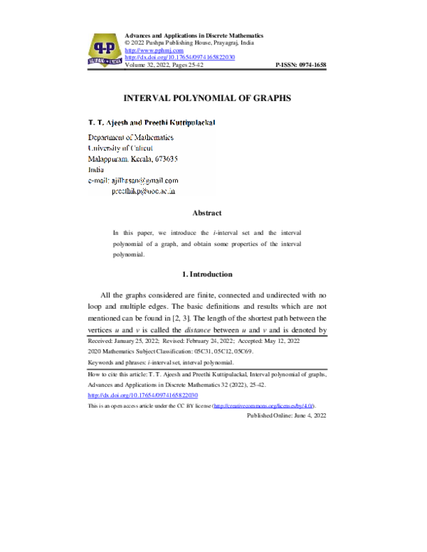 (PDF) Interval Polynomial of Graphs
