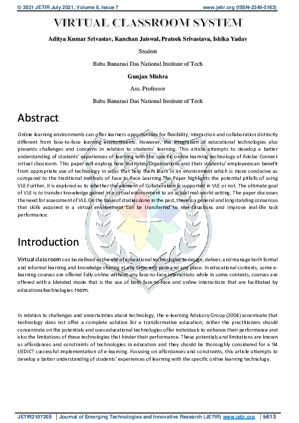 (PDF) Benefits of Virtual Class Room