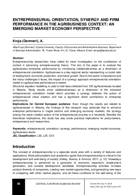 (PDF) Entrepreneurial Orientation, Synergy and Firm Performance in the Agribusiness Context: An ...