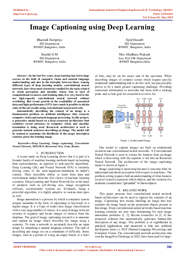 (PDF) Image Captioning using Deep Learning