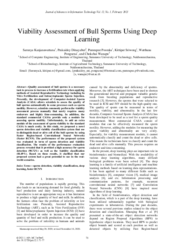 (PDF) Viability Assessment of Bull Sperms Using Deep Learning