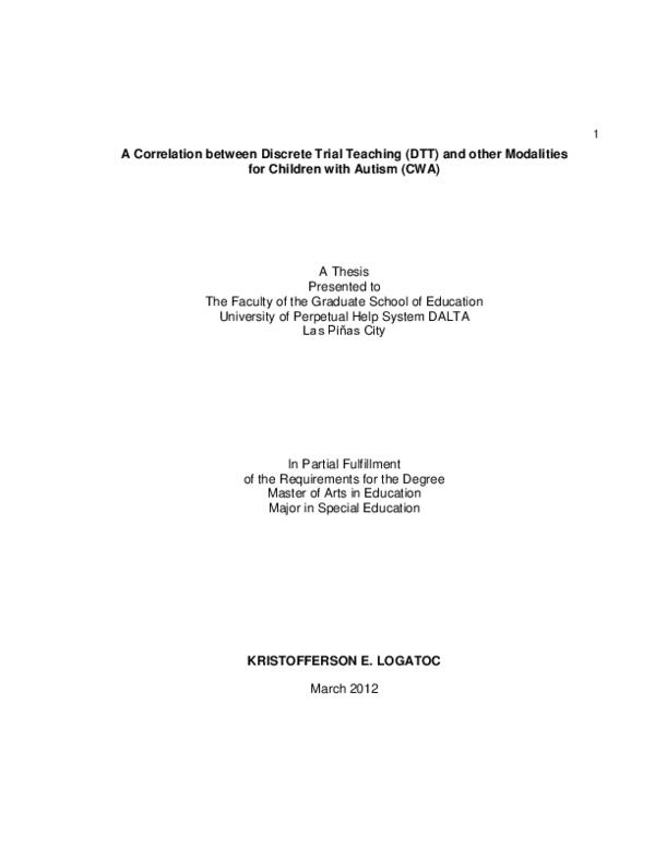 (PDF) A Correlation between Discrete Trial Teaching (DTT) and other ...