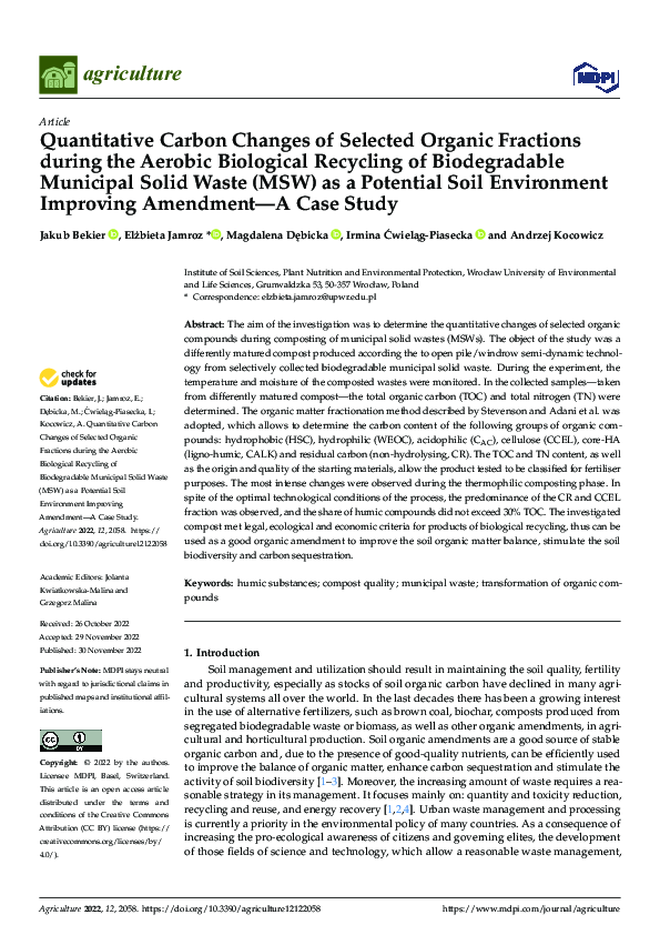 (PDF) Quantitative Carbon Changes of Selected Organic Fractions during ...