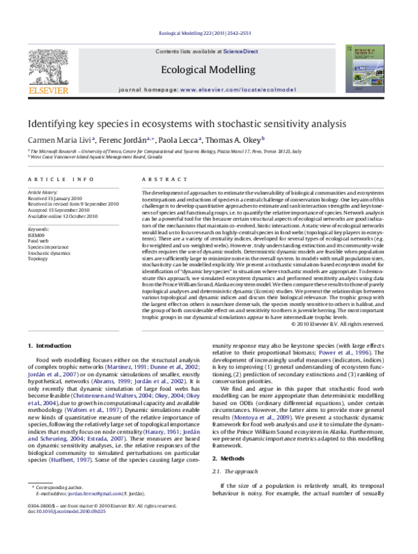 (PDF) Identifying key species in ecosystems with stochastic sensitivity ...