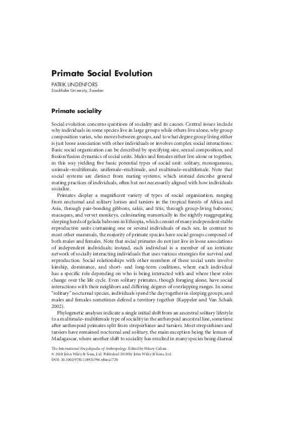 (PDF) Primate Social Evolution