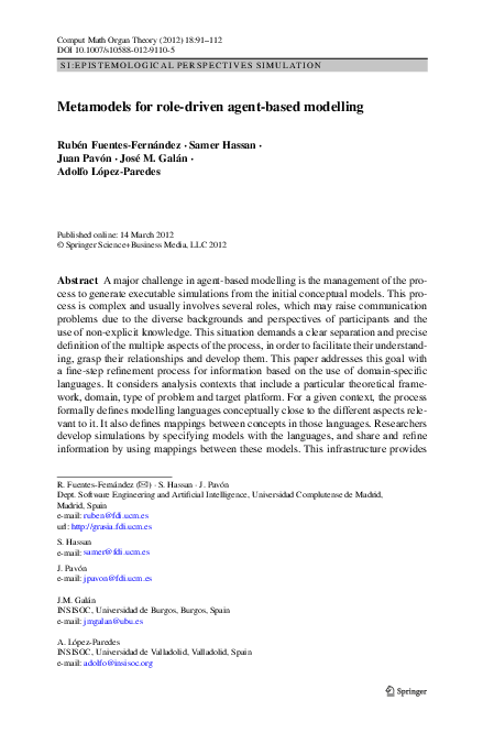 (PDF) Metamodels for role-driven agent-based modelling