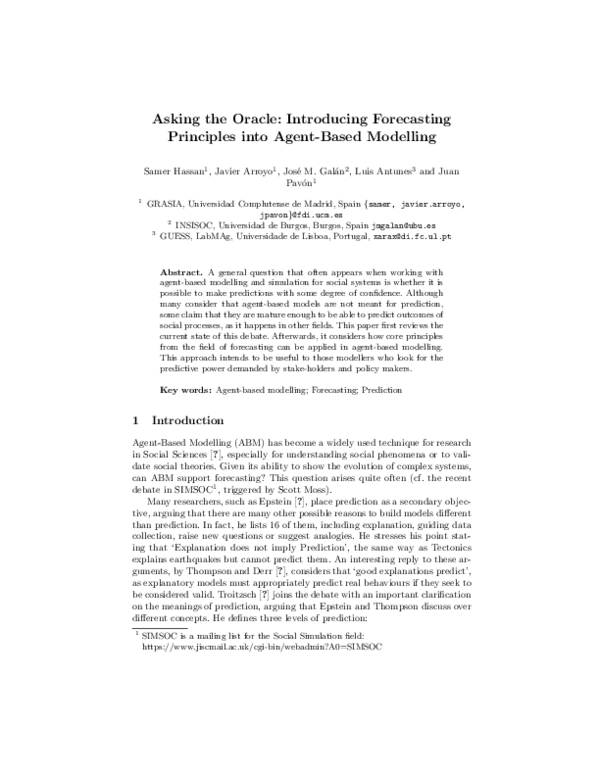 (PDF) Asking the Oracle: Introducing Forecasting Principles into Agent-Based Modelling