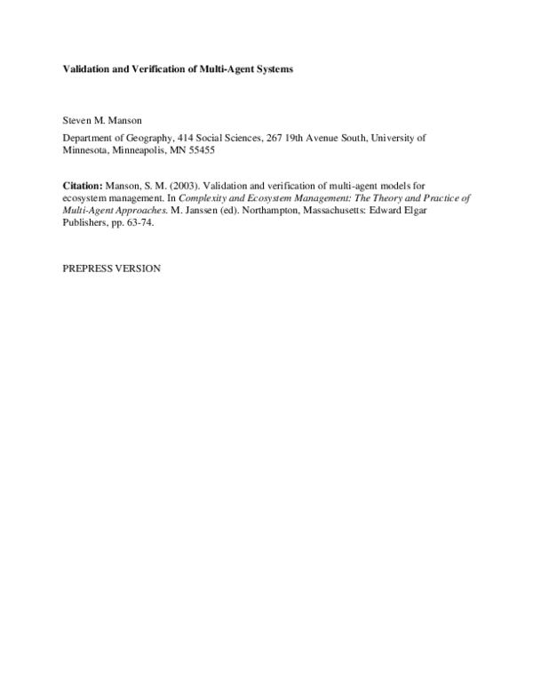 (PDF) Validation and verification of multi-agent systems