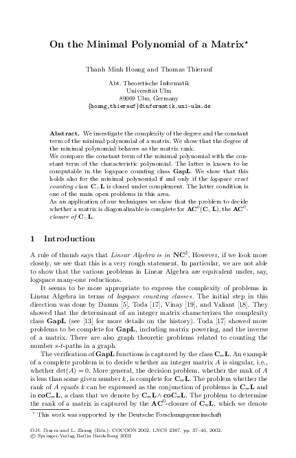 (PDF) On the Minimal Polynomial of a Matrix