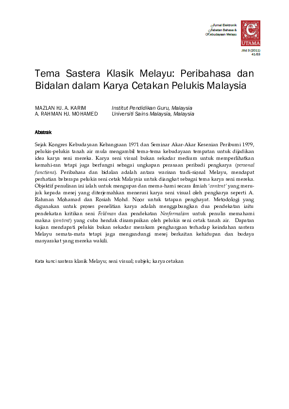 (PDF) Tema Sastera Klasik Melayu: Peribahasa dan Bidalan dalam Karya ...