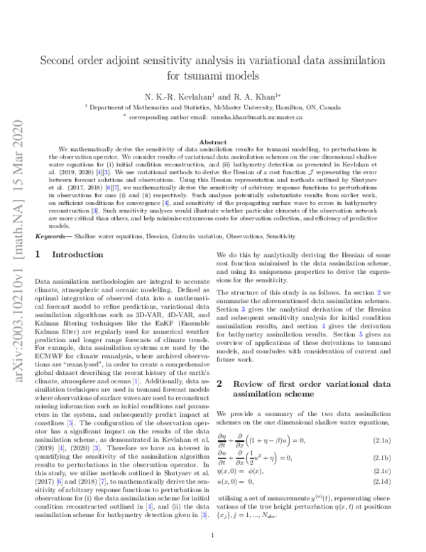 (PDF) Second order adjoint sensitivity analysis in variational data assimilation for tsunami models