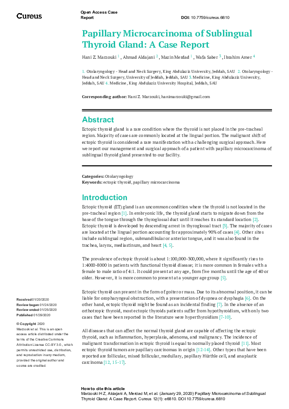 (PDF) Papillary Microcarcinoma of Sublingual Thyroid Gland: A Case Report
