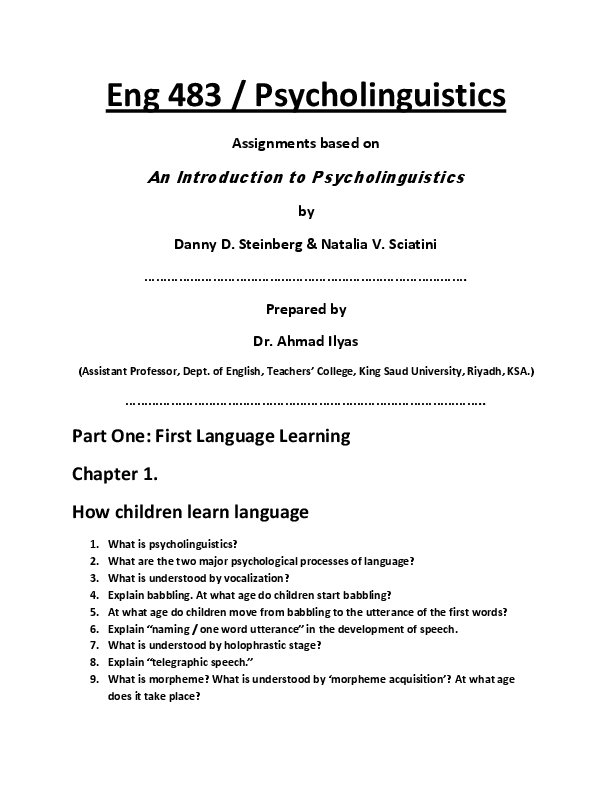 Doc Notes Assignment On Psycholinguistics