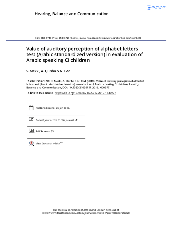 (PDF) Value of auditory perception of alphabet letters test (Arabic ...
