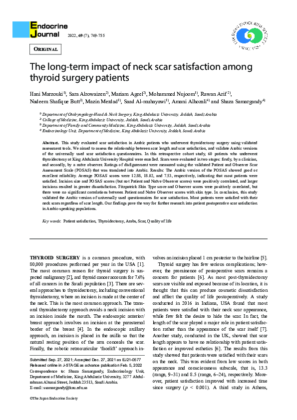(PDF) The long-term impact of neck scar satisfaction among thyroid ...