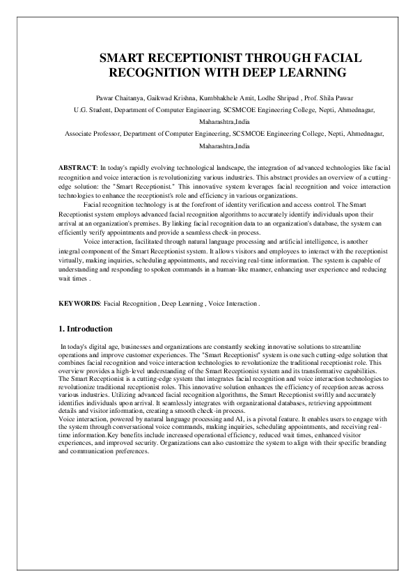 (PDF) SMART RECEPTIONIST THROUGH FACIAL RECOGNITION WITH DEEP LEARNING