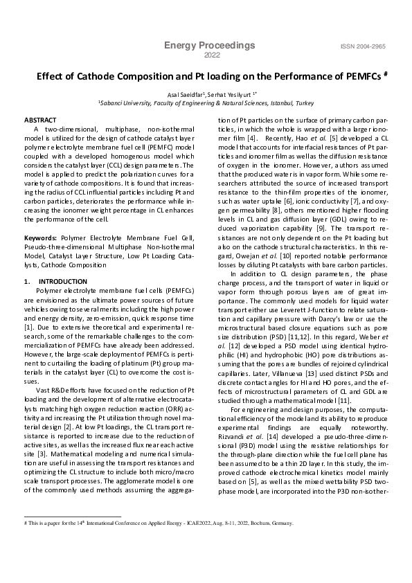 (PDF) Effect of Cathode Composition and Pt loading on the Performance ...