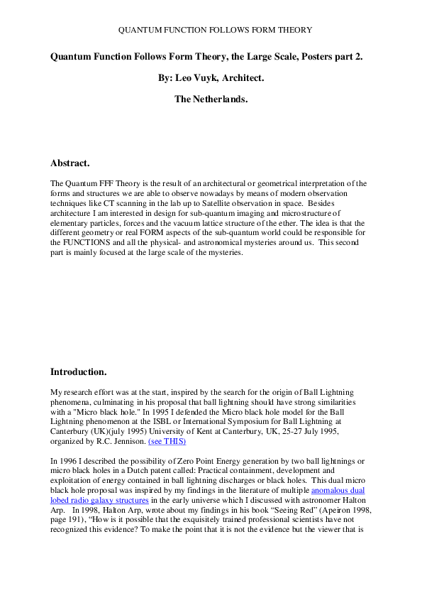 (PDF) Quantum Function Follows Form Theory, the Large Scale, Posters part 2