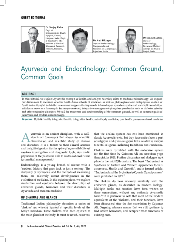 (PDF) Ayurveda and Endocrinology: Common Ground, Common Goals